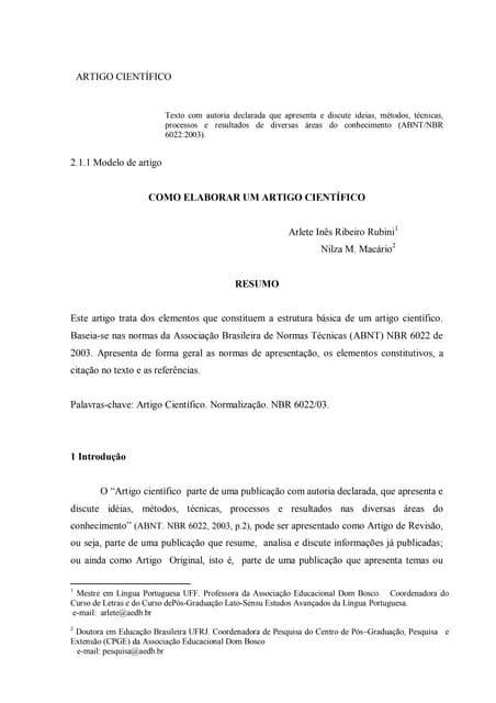 Modelo Artigo Científico - ABNT | PDF
