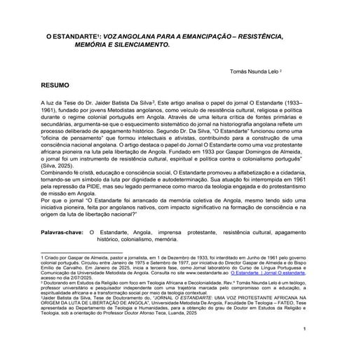 ARTIGO O ESTANDARTE - VOZ ANGOLANA PARA A EMANCIPAÇÃO – RESISTÊNCIA ...