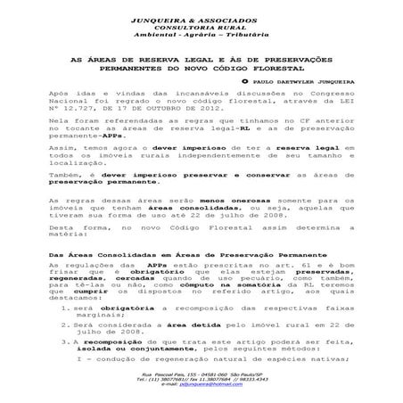 AS ÁREAS DE RESERVA LEGAL E ÀS DE PRESERVAÇÕES PERMANENTES DO NOVO ...
