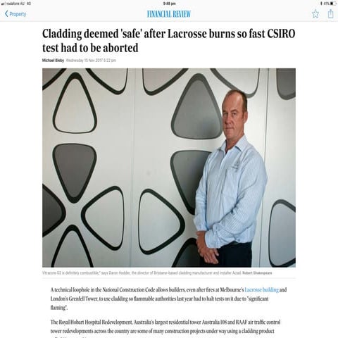 Article about fire safety - CSIRO test had to be aborted | PDF