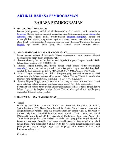 Paper bahasa pemrograman matkul mikroprosessor | PDF
