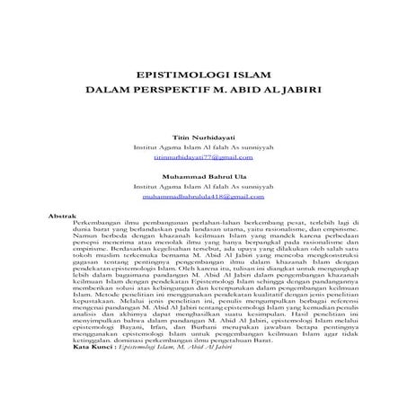 TRILOGI EPISTEMOLOGI MUHAMMAD ABED AL-JABIRI | PPTX