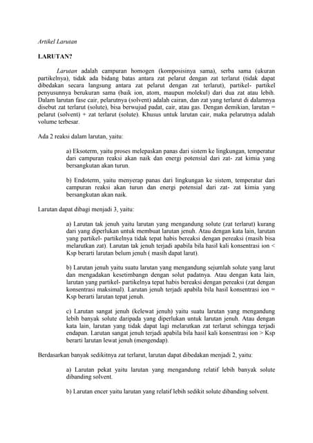 Larutan - Kimia Dasar | PPTX