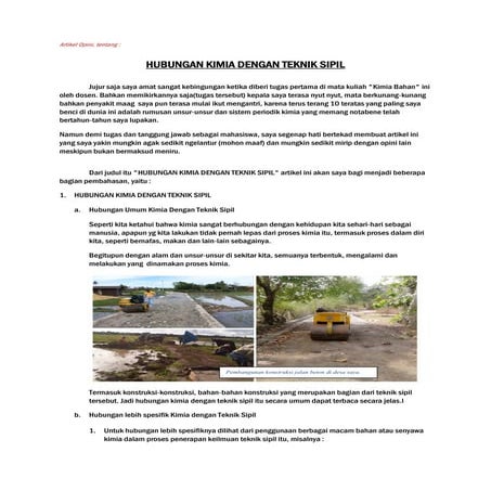 Artikel opini tentang kimia dan hubungannya dengan teknik sipil | PDF