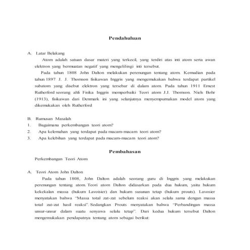 ppt teori atom berbagai ahli materi kimia | PDF