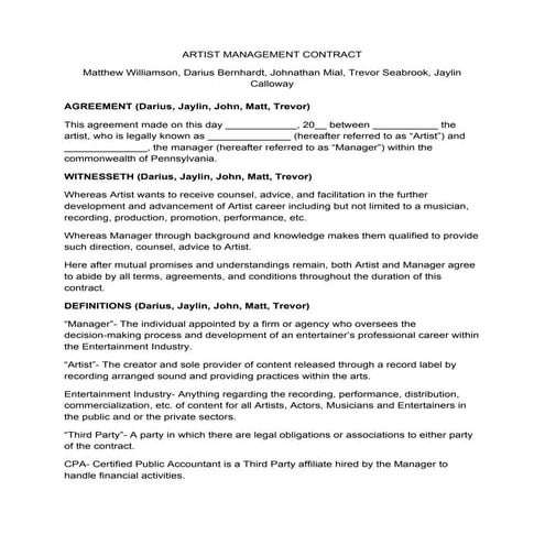 Artist Management Contract | PDF