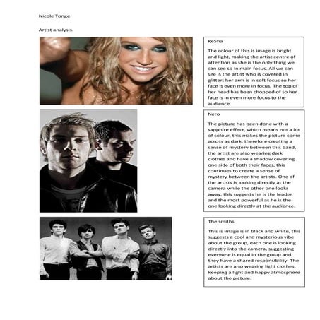 Artist picture analysis | DOCX | Celebrity Style | Pop Culture