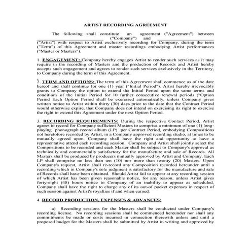 Artist recording contract | PDF