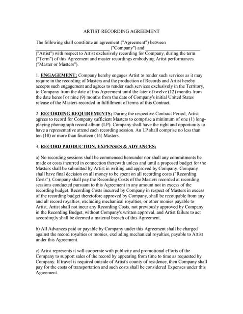 Artist recording contract | PDF