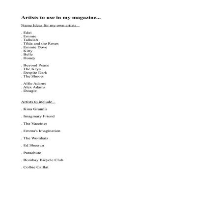 Artist Names and Ideas... | PDF