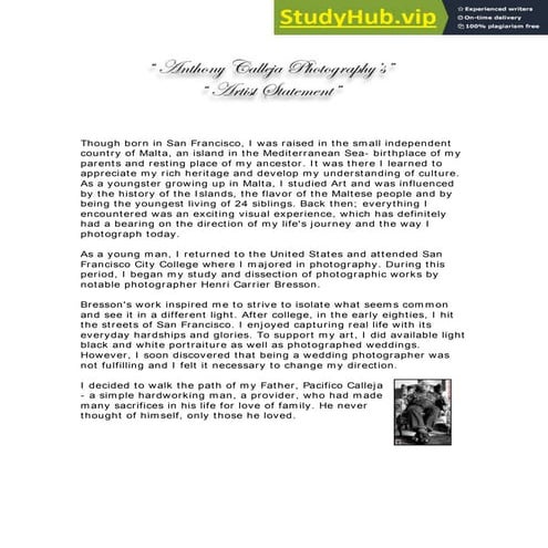 Artist Statement | PDF | Photography | Arts and Crafts