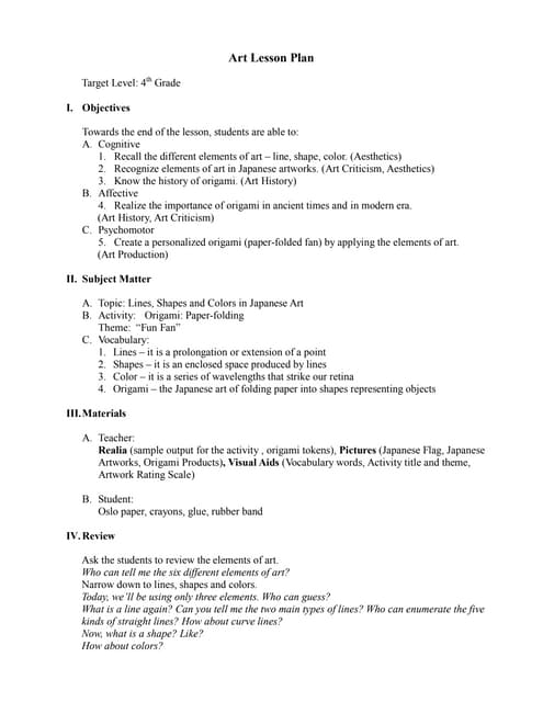 Deatailed Lesson Plan in Arts Color Harmony | DOCX