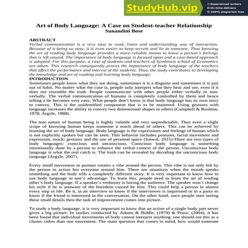 Art Of Body Language A Case On Student-Teacher Relationship | PDF