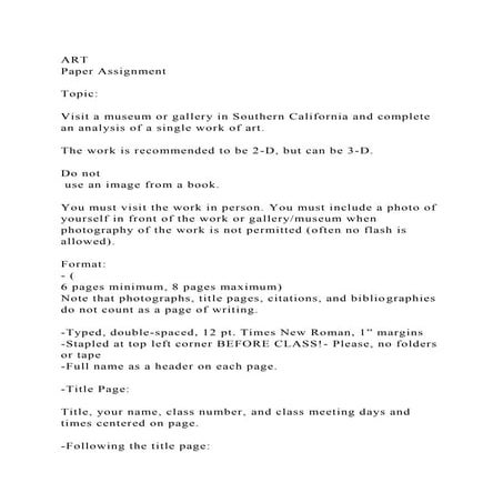 ARTPaper Assignment TopicVisit a museum or gallery in Sou.docx | Arts ...