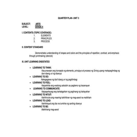 Self-Learning Module in Arts for Third and Fourth Quarter | DOCX