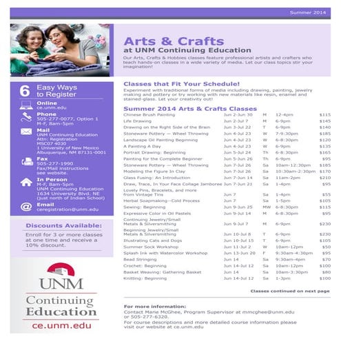 UNMCE Summer Art Classes 2014 | PDF