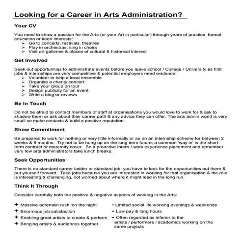 Arts admin career advice | PDF
