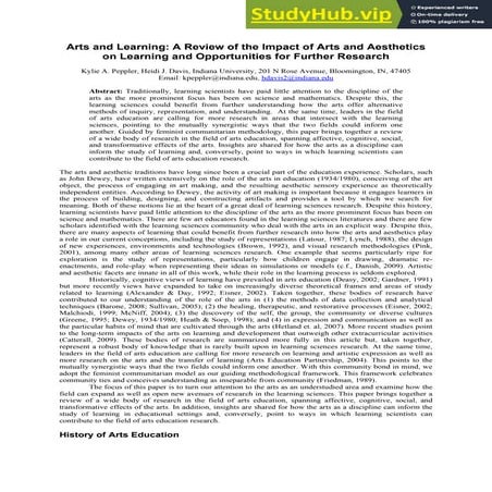 Arts And Learning A Review Of The Impact Of Arts And Aesthetics On ...