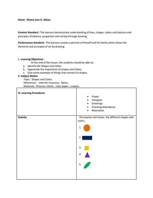 Detailed Lesson Plan in Arts for Primary Level | DOCX