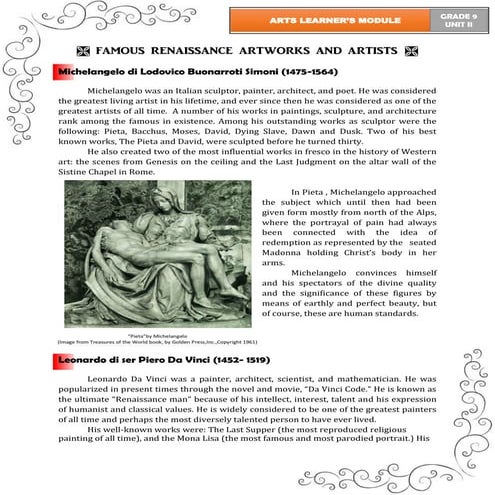 Artworks and Artists of Renaissance and Baroque Period | PDF