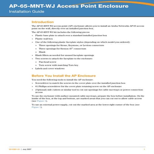 Aruba Access Point Enclosure Installation Guide | PDF