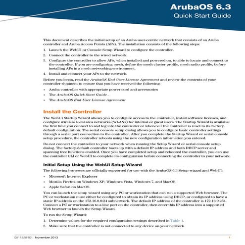 Aruba os 6.3.x quick start guide | PDF