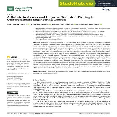 A Rubric To Assess And Improve Technical Writing In Undergraduate ...
