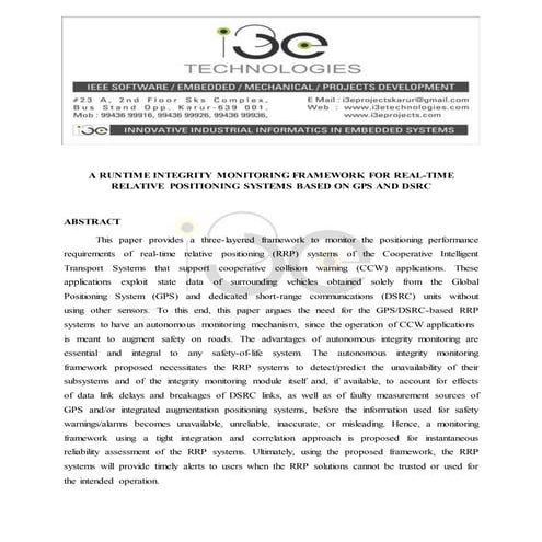 A Runtime Integrity Monitoring Framework For Real Time Relative Positioning Systems Based On Gps