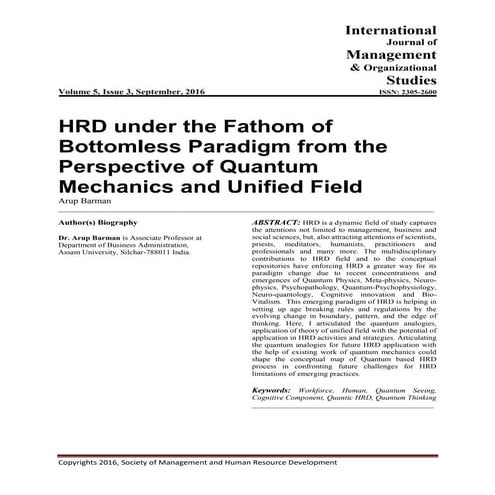 Prof. Arup Barman- HRD under the Fathom of Bottomless Paradigm | PDF