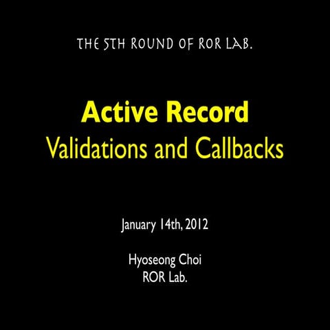Active Record Validations Season 1 Ppt