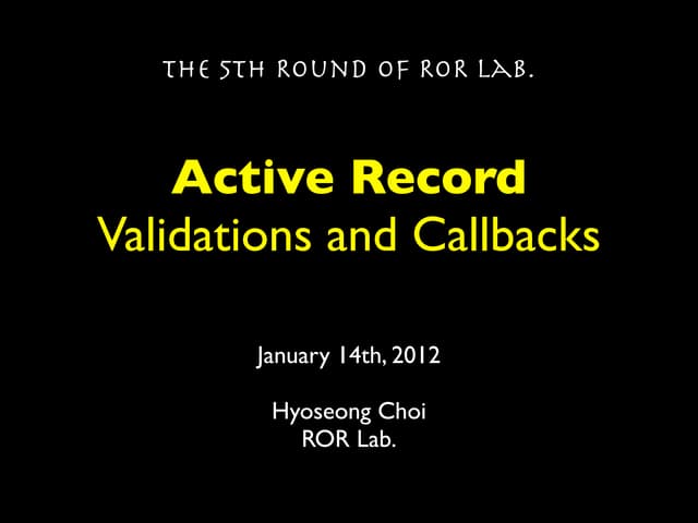 Active Record Validations Season 1 Ppt