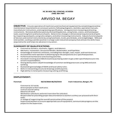 Arviso resume 06 2018 | PDF