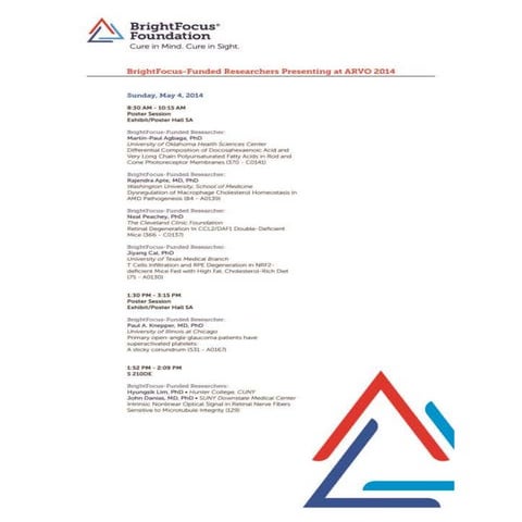 BrightFocus-Funded Researchers Presenting at #ARVO2014 | PDF