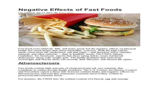 Health Problems From Fast Food