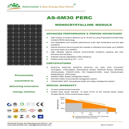 AS-6M30 PERC Module Specification | PDF | Weather | Science