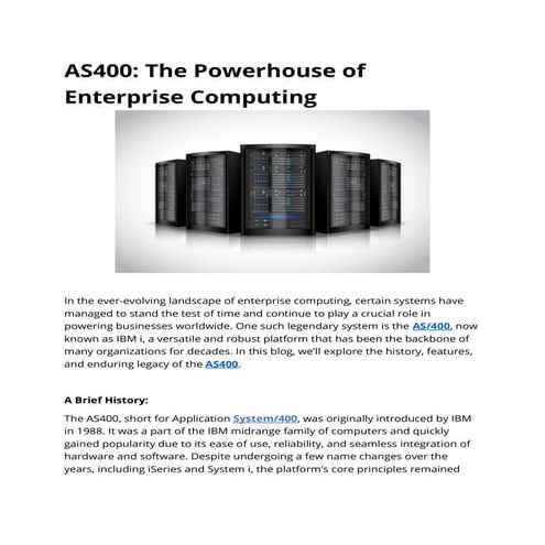 As400 The Powerhouse Of Enterprise Computing Pdf