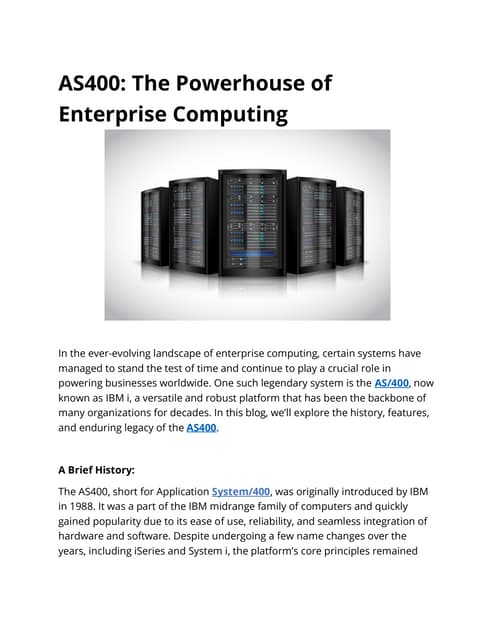As400 The Powerhouse Of Enterprise Computing Pdf