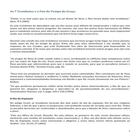 As 7 Trombetas e o Fim do Tempo da Graça para o Professo Povo de Deus | PDF