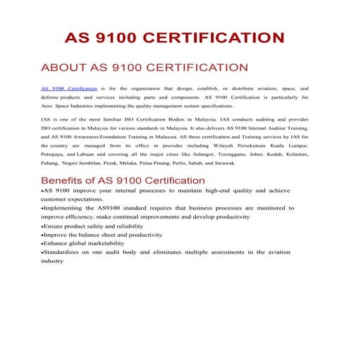 As 9100 Certification Ppt Aviation Industry Industries