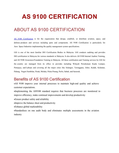 What is AS 9100 Certification and Why is it Important..pdf | Manufacturing Industry | Industries