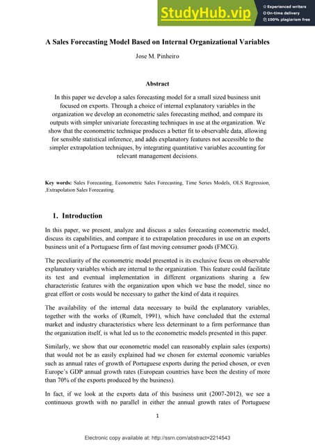 A Sales Forecasting Model Based On Internal Organizational Variables Pdf