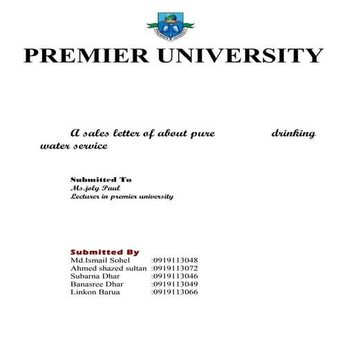 A sales letter of about pure drinking water service | DOC