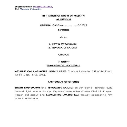 A sample of charge sheet with more than one count by datius didace | PDF