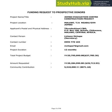 A Sample Of Project Proposal By A Community Based Organisation | PDF