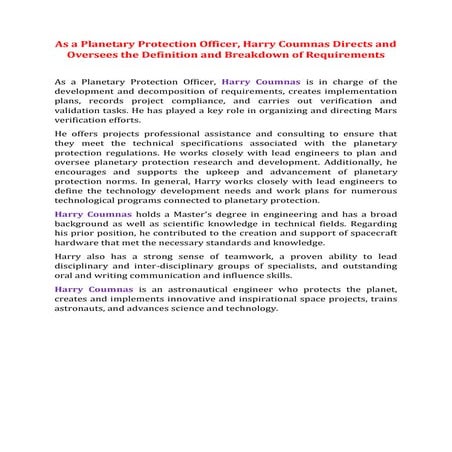 As a Planetary Protection Officer, Harry Coumnas Directs and Oversees ...