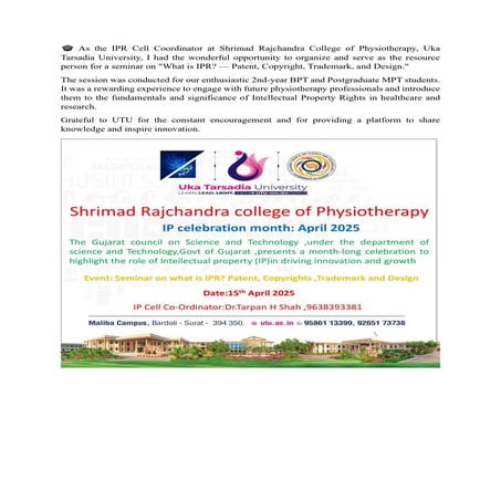 As a Resource Person Took seminar on What is IPR?Patent,copyrights ...