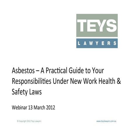 Asbestos A Practical Guide to Your Responsibilities Under New Work ...