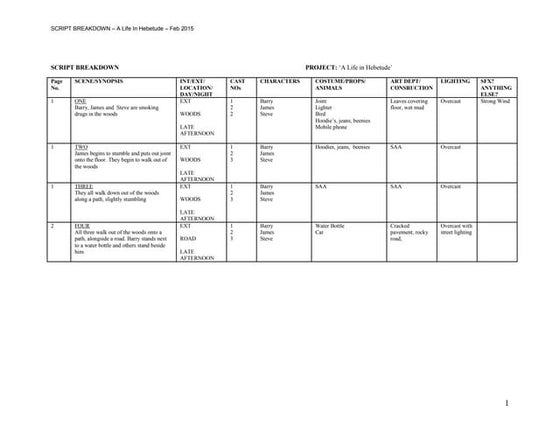 Script Breakdown Sheet 1 | PDF