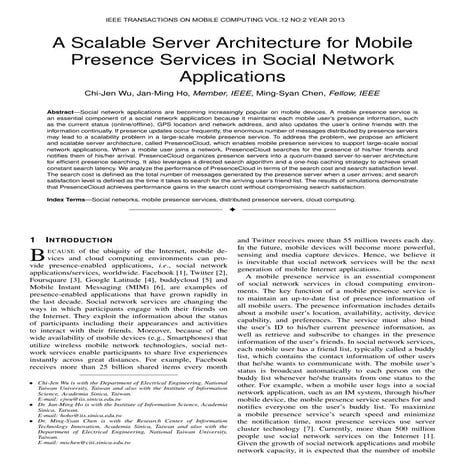 A Scalable Server Architecture For Mobile Presence Services In Social Network Applications Pdf
