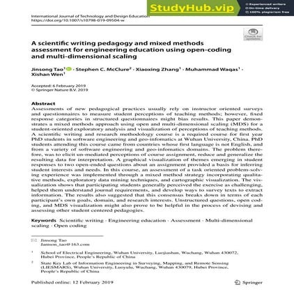 A Scientific Writing Pedagogy And Mixed Methods Assessment For Engineering Education Using Open ...